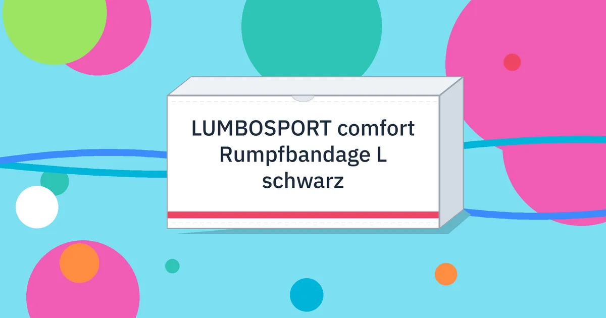 Symbolbild: Packung mit der Aufschrift LUMBOSPORT comfort Rumpfbandage L schwarz (PZN 05045266) – Verfügbarkeit und Bezug in Apotheken in Frankfurt am Main