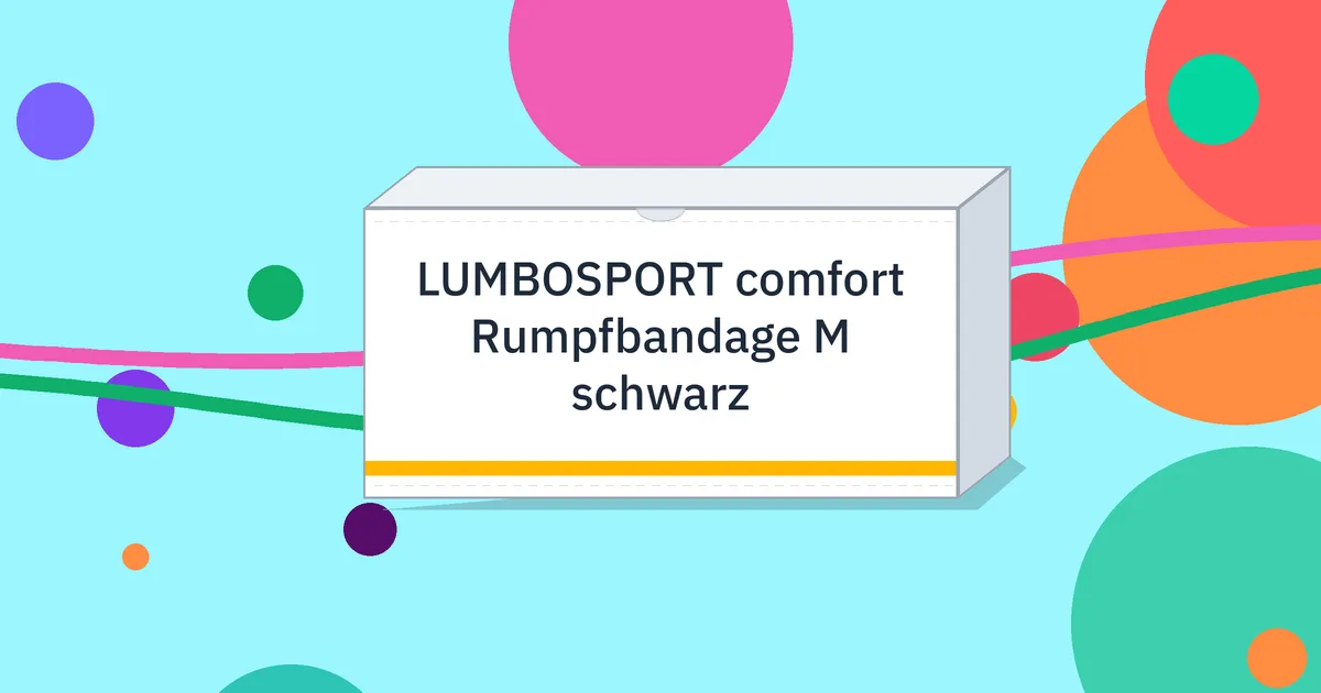 Symbolbild: Packung mit der Aufschrift LUMBOSPORT comfort Rumpfbandage M schwarz (PZN 05045237) – Verfügbarkeit und Bezug in Apotheken in Frankfurt am Main