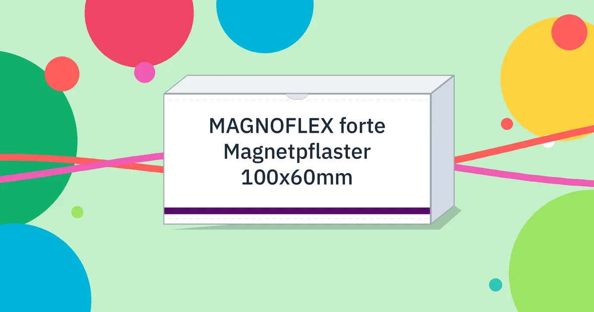 Symbolbild: Packung mit der Aufschrift MAGNOFLEX forte Magnetpflaster 100x60mm (PZN 08525802) – Verfügbarkeit und Bezug in Apotheken in Frankfurt am Main