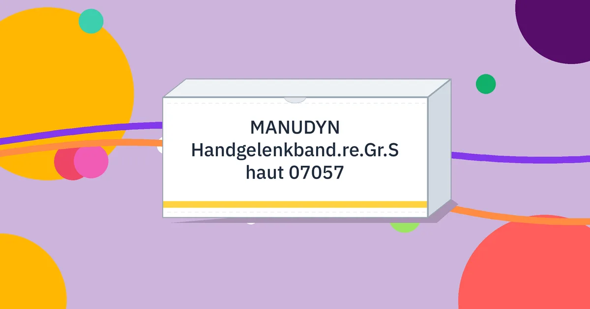 Symbolbild: Packung mit der Aufschrift MANUDYN Handgelenkband.re.Gr.S haut 07057 (PZN 06727393) – Verfügbarkeit und Bezug in Apotheken in Frankfurt am Main