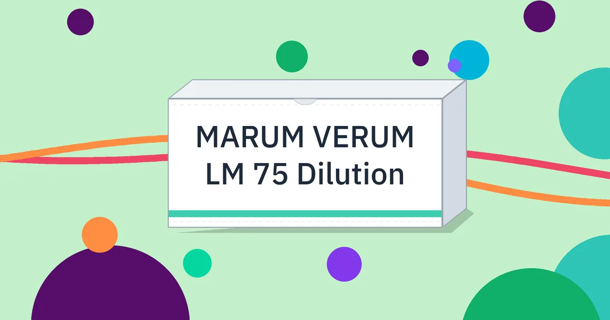 Symbolbild: Packung mit der Aufschrift MARUM VERUM LM 75 Dilution (PZN 12946774) – Verfügbarkeit und Bezug in Apotheken in Frankfurt am Main
