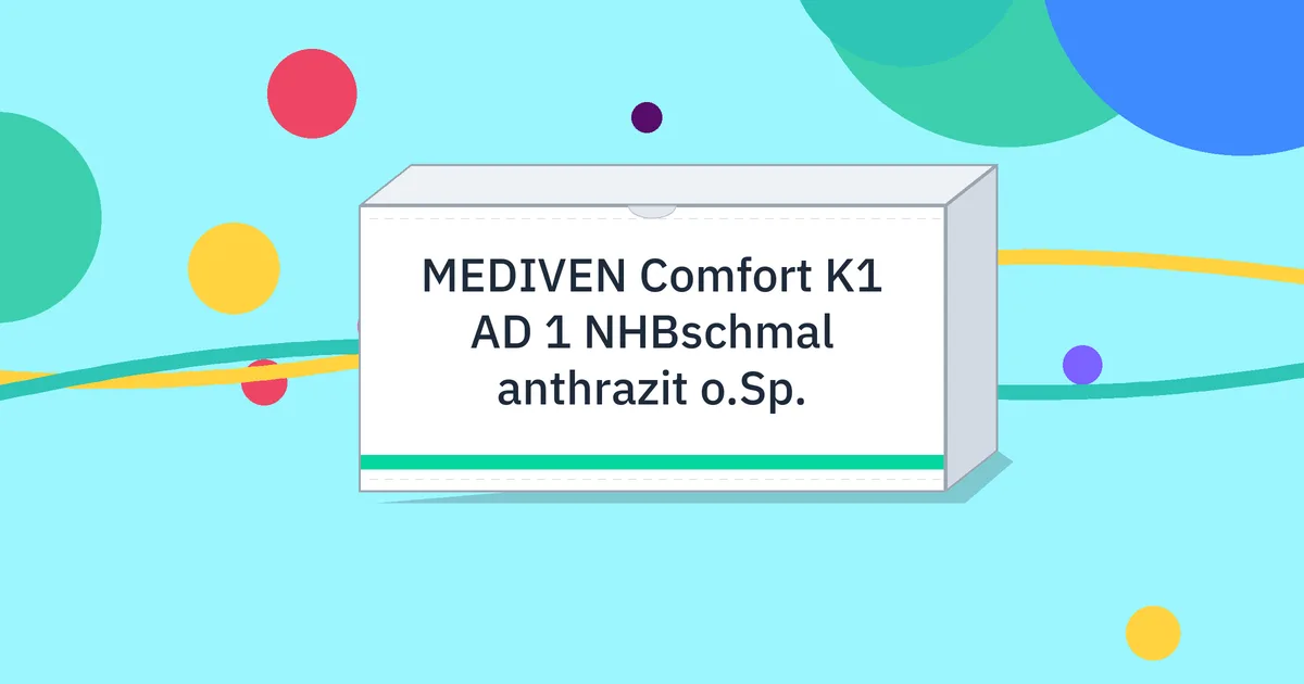 Symbolbild: Packung mit der Aufschrift MEDIVEN Comfort K1 AD 1 NHBschmal anthrazit o.Sp. (PZN 14561110) – Verfügbarkeit und Bezug in Apotheken in Frankfurt am Main