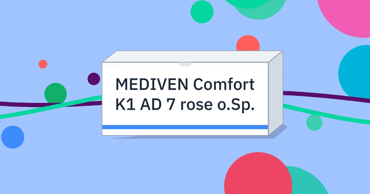 Symbolbild: Packung mit der Aufschrift MEDIVEN Comfort K1 AD 7 rose o.Sp. (PZN 14558881) – Verfügbarkeit und Bezug in Apotheken in Frankfurt am Main