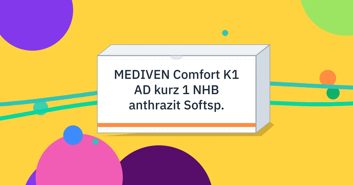 Symbolbild: Packung mit der Aufschrift MEDIVEN Comfort K1 AD kurz 1 NHB anthrazit Softsp. (PZN 14556178) – Verfügbarkeit und Bezug in Apotheken in Frankfurt am Main