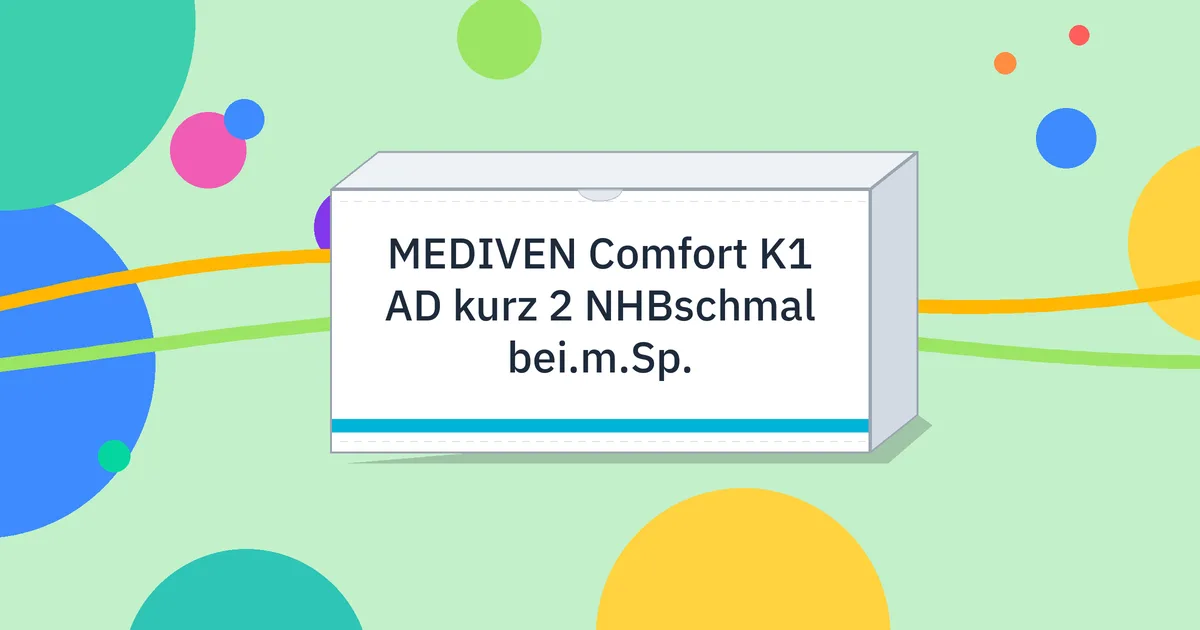 Symbolbild: Packung mit der Aufschrift MEDIVEN Comfort K1 AD kurz 2 NHBschmal bei.m.Sp. (PZN 14558119) – Verfügbarkeit und Bezug in Apotheken in Frankfurt am Main