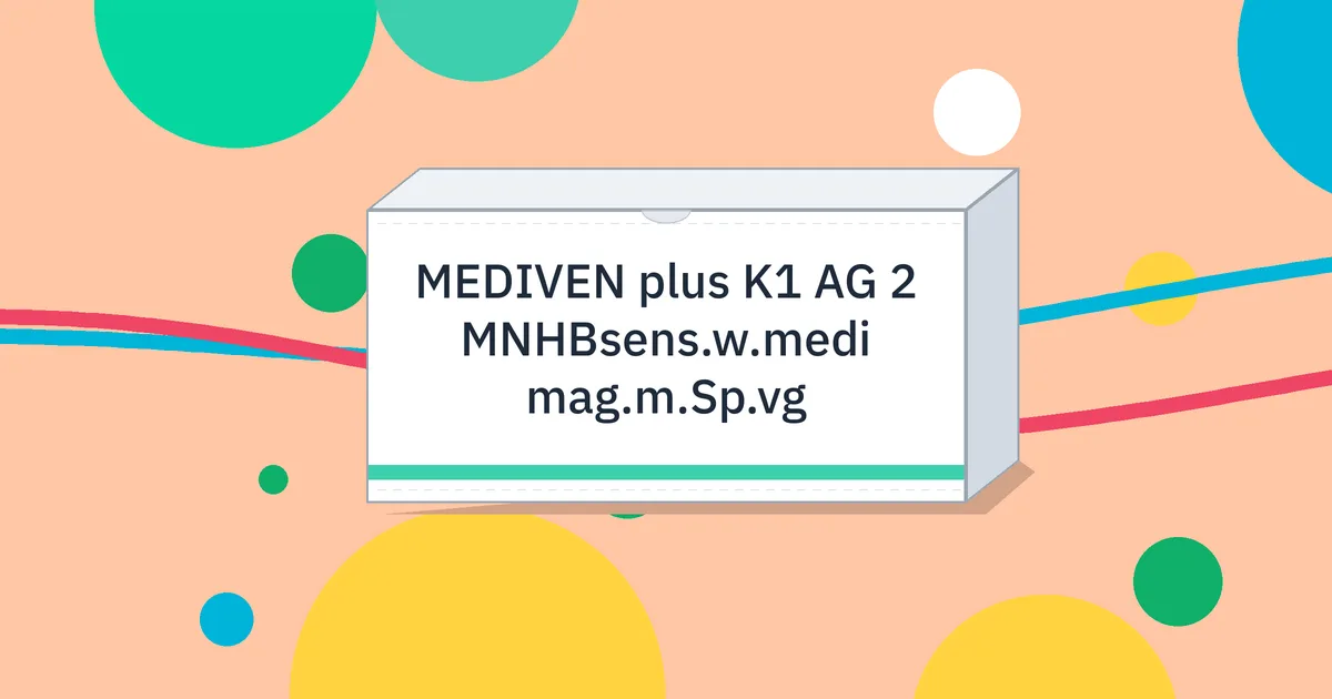 Symbolbild: Packung mit der Aufschrift MEDIVEN plus K1 AG 2 MNHBsens.w.medi mag.m.Sp.vg (PZN 15918790) – Verfügbarkeit und Bezug in Apotheken in Frankfurt am Main