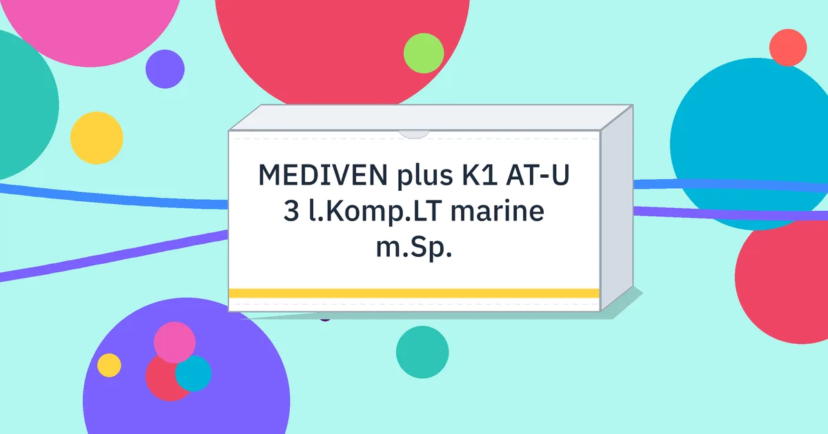 Symbolbild: Packung mit der Aufschrift MEDIVEN plus K1 AT-U 3 l.Komp.LT marine m.Sp. (PZN 15032589) – Verfügbarkeit und Bezug in Apotheken in Frankfurt am Main