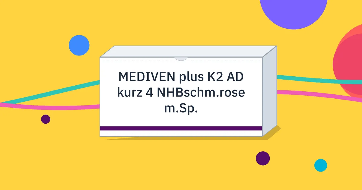 Symbolbild: Packung mit der Aufschrift MEDIVEN plus K2 AD kurz 4 NHBschm.rose m.Sp. (PZN 15926513) – Verfügbarkeit und Bezug in Apotheken in Frankfurt am Main