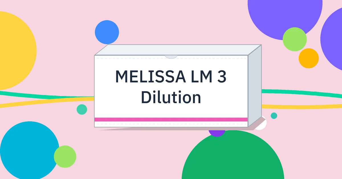 Symbolbild: Packung mit der Aufschrift MELISSA LM 3 Dilution (PZN 09650314) – Verfügbarkeit und Bezug in Apotheken in Frankfurt am Main