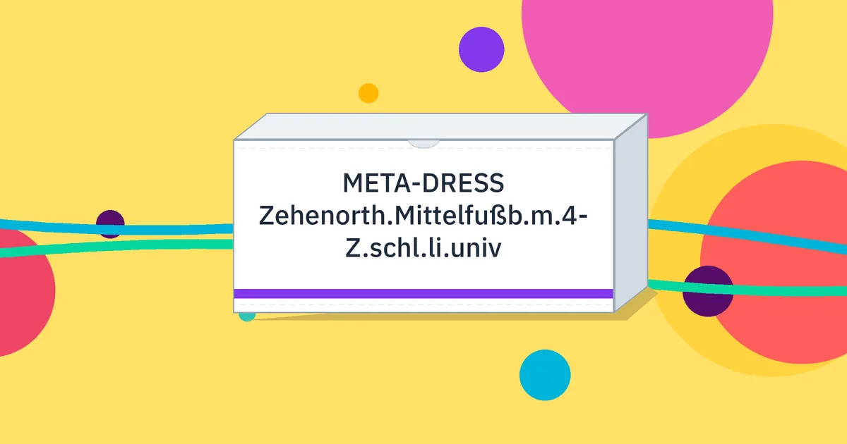 Symbolbild: Packung mit der Aufschrift META-DRESS Zehenorth.Mittelfußb.m.4-Z.schl.li.univ (PZN 17197627) – Verfügbarkeit und Bezug in Apotheken in Frankfurt am Main