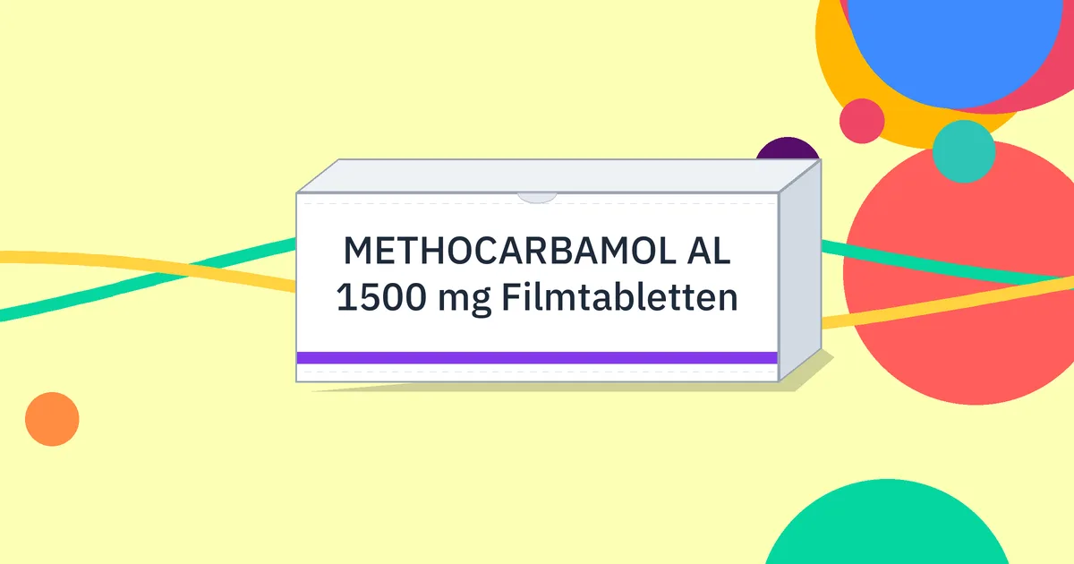 Symbolbild: Packung mit der Aufschrift METHOCARBAMOL AL 1500 mg Filmtabletten (PZN 18021327) – Verfügbarkeit und Bezug in Apotheken in Frankfurt am Main