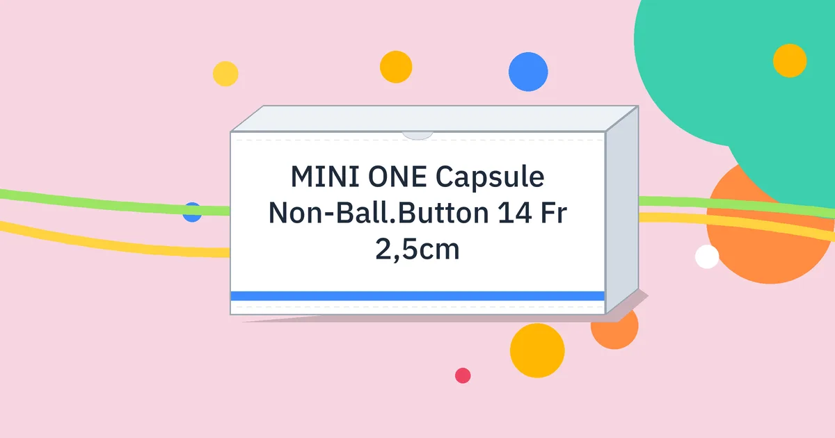 Symbolbild: Packung mit der Aufschrift MINI ONE Capsule Non-Ball.Button 14 Fr 2,5cm (PZN 14343749) – Verfügbarkeit und Bezug in Apotheken in Frankfurt am Main