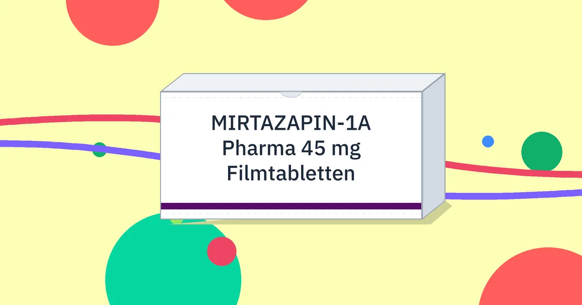 Symbolbild: Packung mit der Aufschrift MIRTAZAPIN-1A Pharma 45 mg Filmtabletten (PZN 00250719) – Verfügbarkeit und Bezug in Apotheken in Frankfurt am Main