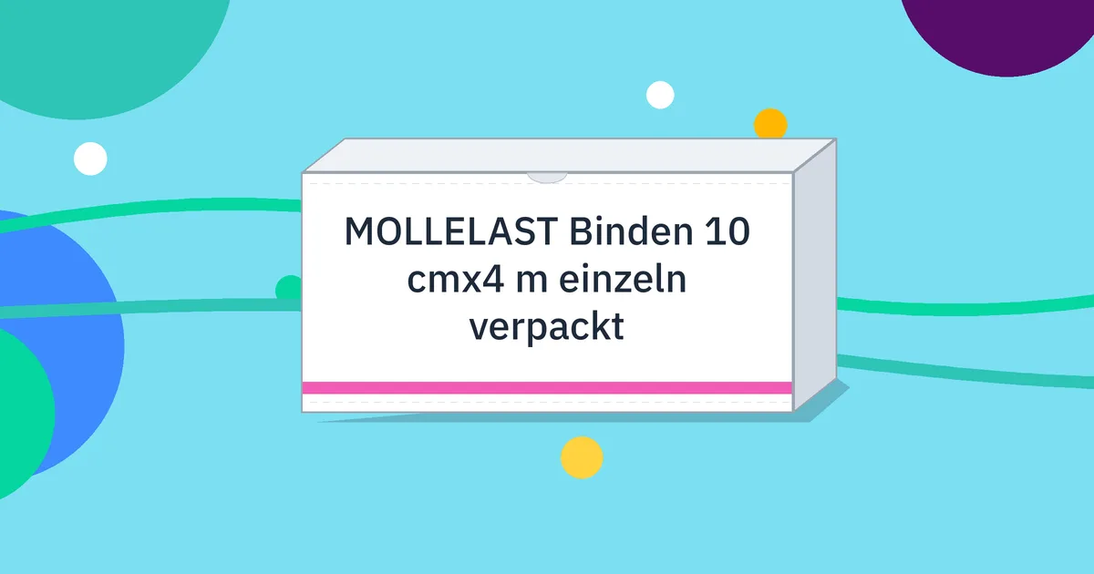 Symbolbild: Packung mit der Aufschrift MOLLELAST Binden 10 cmx4 m einzeln verpackt (PZN 15420825) – Verfügbarkeit und Bezug in Apotheken in Frankfurt am Main