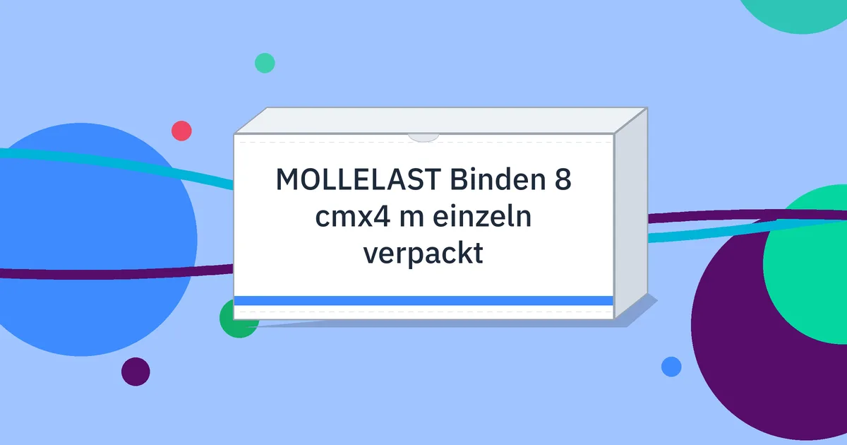 Symbolbild: Packung mit der Aufschrift MOLLELAST Binden 8 cmx4 m einzeln verpackt (PZN 19999259) – Verfügbarkeit und Bezug in Apotheken in Frankfurt am Main