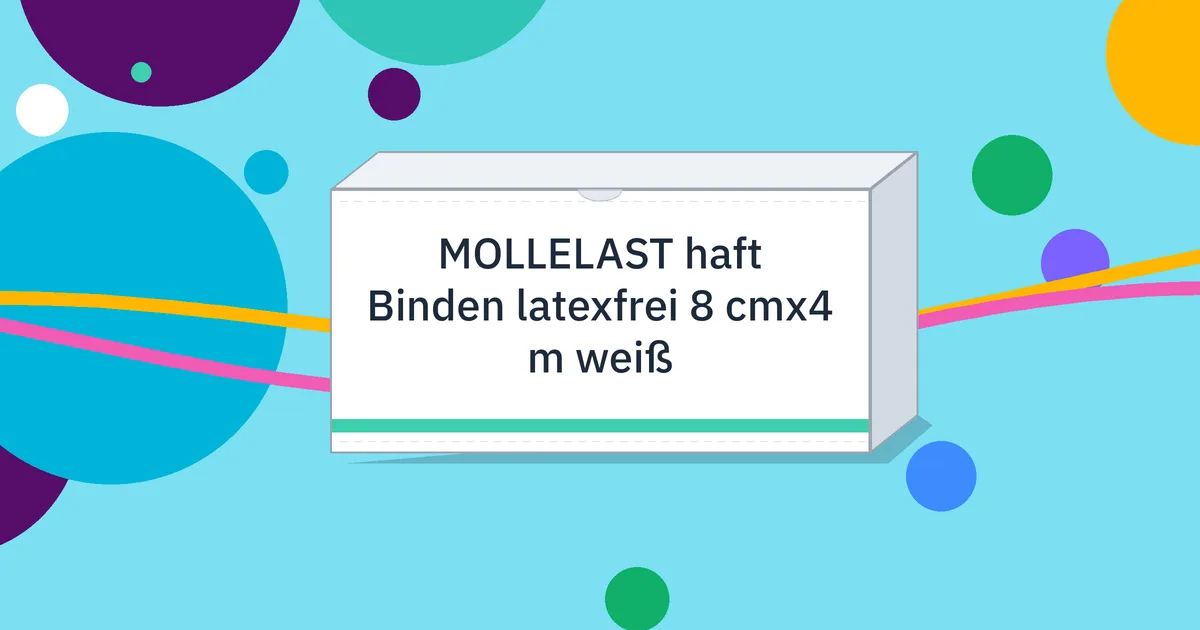 Symbolbild: Packung mit der Aufschrift MOLLELAST haft Binden latexfrei 8 cmx4 m weiß (PZN 11382832) – Verfügbarkeit und Bezug in Apotheken in Frankfurt am Main