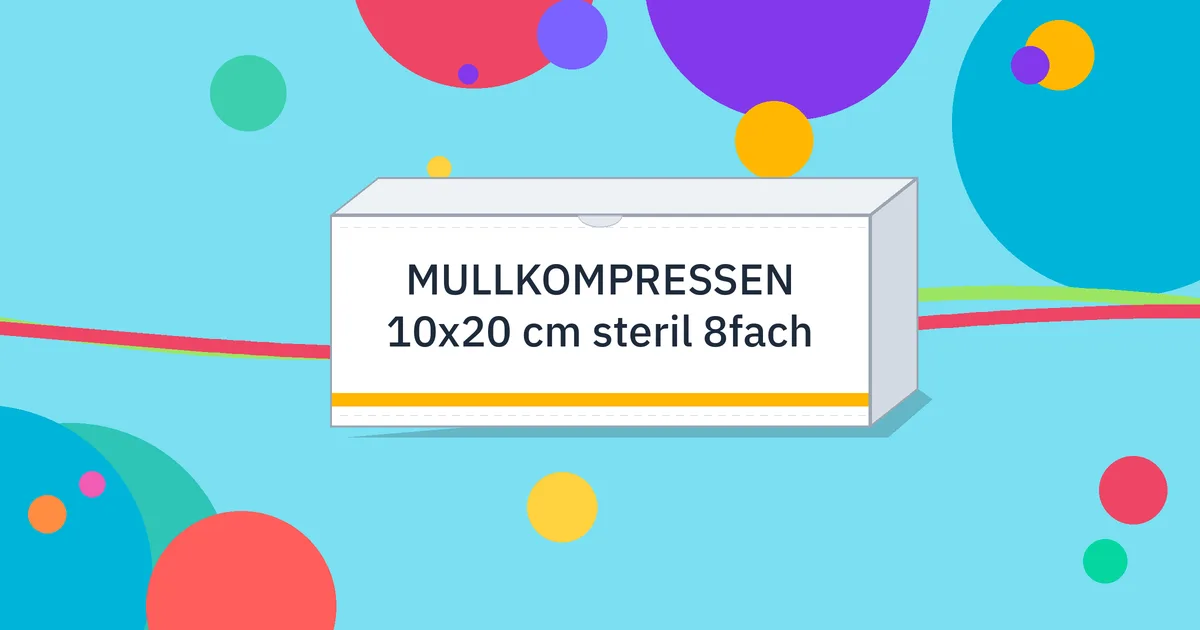 Symbolbild: Packung mit der Aufschrift MULLKOMPRESSEN 10x20 cm steril 8fach (PZN 04317998) – Verfügbarkeit und Bezug in Apotheken in Frankfurt am Main