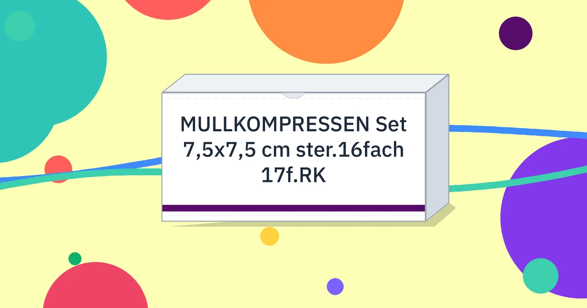 Symbolbild: Packung mit der Aufschrift MULLKOMPRESSEN Set 7,5x7,5 cm ster.16fach 17f.RK (PZN 06931107) – Verfügbarkeit und Bezug in Apotheken in Frankfurt am Main