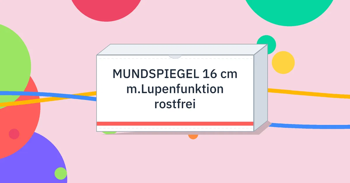 Symbolbild: Packung mit der Aufschrift MUNDSPIEGEL 16 cm m.Lupenfunktion rostfrei (PZN 17289312) – Verfügbarkeit und Bezug in Apotheken in Frankfurt am Main