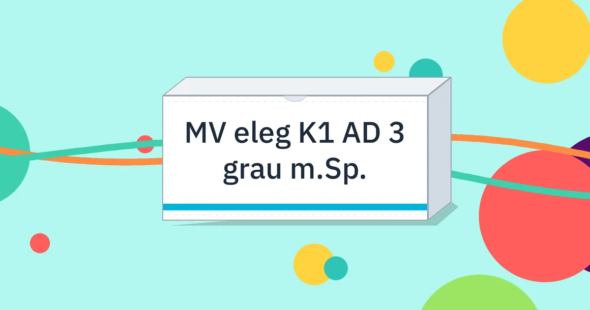 Symbolbild: Packung mit der Aufschrift MV eleg K1 AD 3 grau m.Sp. (PZN 18916484) – Verfügbarkeit und Bezug in Apotheken in Frankfurt am Main