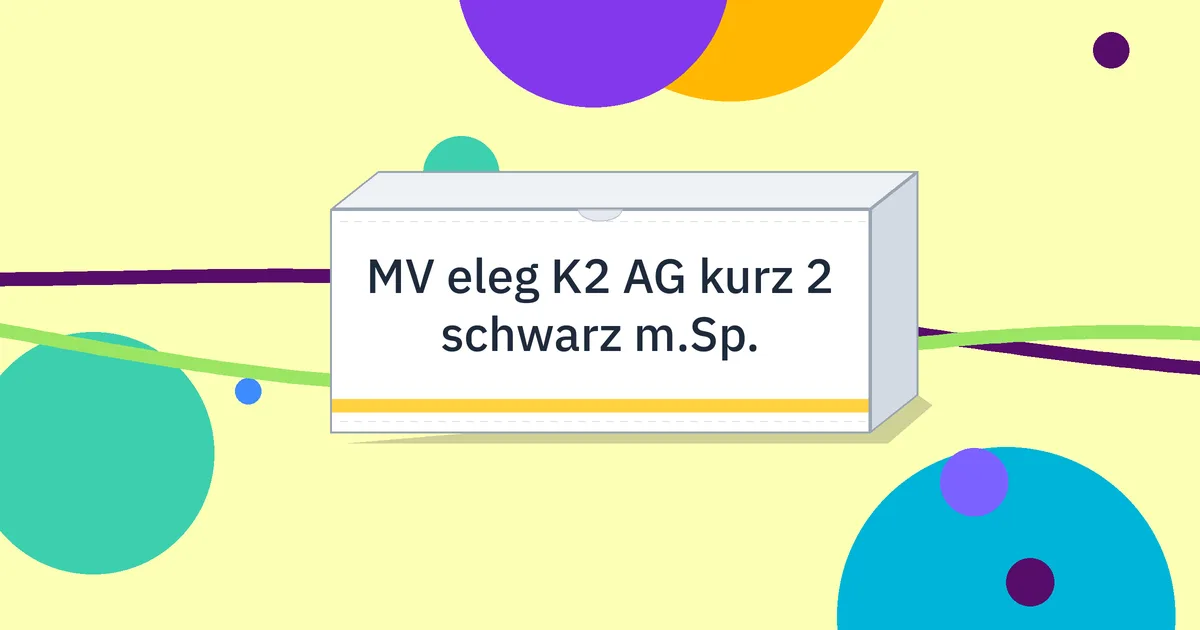 Symbolbild: Packung mit der Aufschrift MV eleg K2 AG kurz 2 schwarz m.Sp. (PZN 00318357) – Verfügbarkeit und Bezug in Apotheken in Frankfurt am Main
