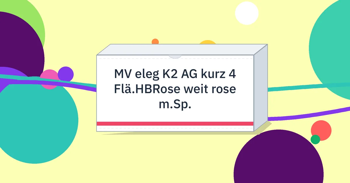 Symbolbild: Packung mit der Aufschrift MV eleg K2 AG kurz 4 Flä.HBRose weit rose m.Sp. (PZN 15705870) – Verfügbarkeit und Bezug in Apotheken in Frankfurt am Main