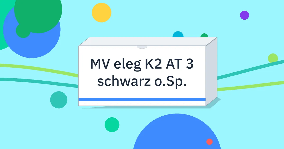 Symbolbild: Packung mit der Aufschrift MV eleg K2 AT 3 schwarz o.Sp. (PZN 00311763) – Verfügbarkeit und Bezug in Apotheken in Frankfurt am Main