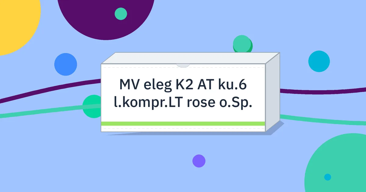 Symbolbild: Packung mit der Aufschrift MV eleg K2 AT ku.6 l.kompr.LT rose o.Sp. (PZN 14691516) – Verfügbarkeit und Bezug in Apotheken in Frankfurt am Main