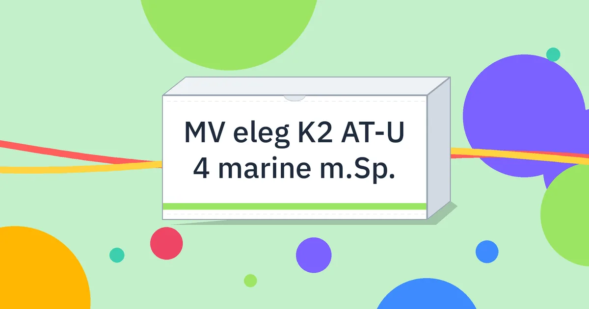Symbolbild: Packung mit der Aufschrift MV eleg K2 AT-U 4 marine m.Sp. (PZN 15290736) – Verfügbarkeit und Bezug in Apotheken in Frankfurt am Main