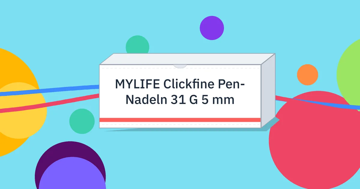 Symbolbild: Packung mit der Aufschrift MYLIFE Clickfine Pen-Nadeln 31 G 5 mm (PZN 20594438) – Verfügbarkeit und Bezug in Apotheken in Frankfurt am Main