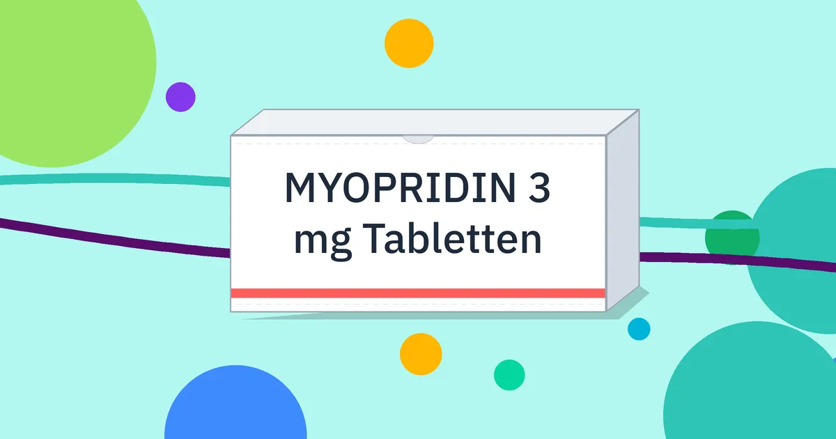 Symbolbild: Packung mit der Aufschrift MYOPRIDIN 3 mg Tabletten (PZN 13988450) – Verfügbarkeit und Bezug in Apotheken in Frankfurt am Main
