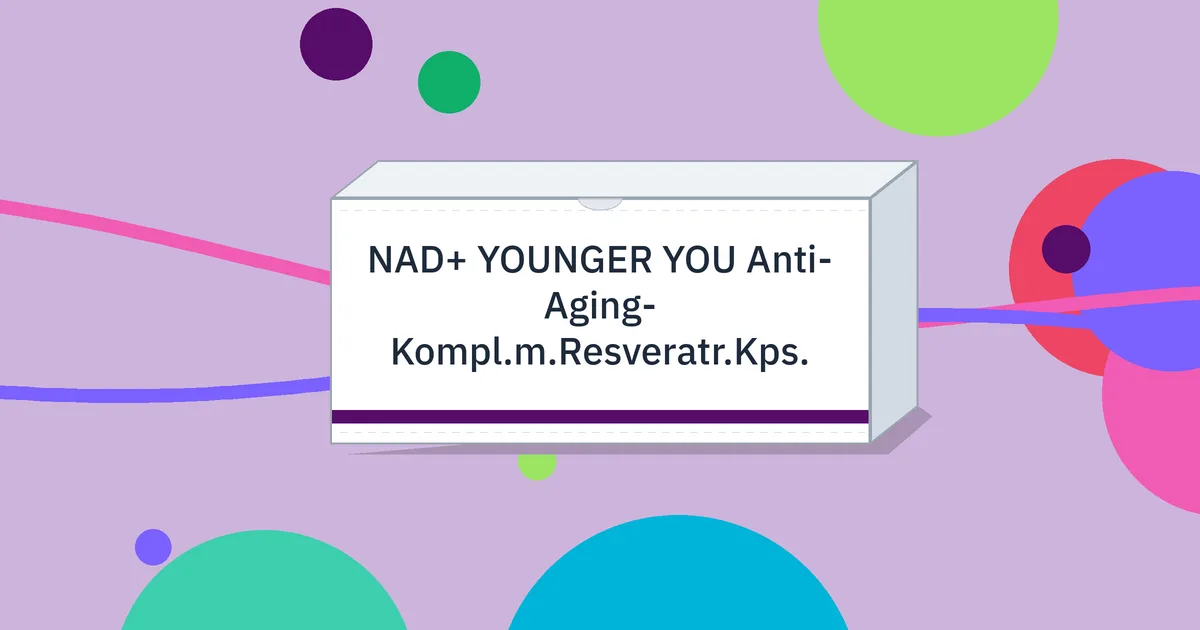 Symbolbild: Packung mit der Aufschrift NAD+ YOUNGER YOU Anti-Aging-Kompl.m.Resveratr.Kps. (PZN 19643232) – Verfügbarkeit und Bezug in Apotheken in Frankfurt am Main