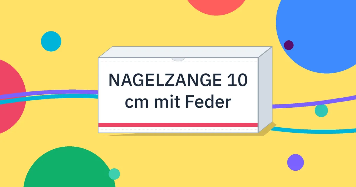 Symbolbild: Packung mit der Aufschrift NAGELZANGE 10 cm mit Feder (PZN 01735784) – Verfügbarkeit und Bezug in Apotheken in Frankfurt am Main