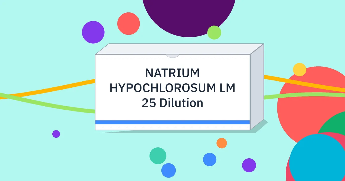 Symbolbild: Packung mit der Aufschrift NATRIUM HYPOCHLOROSUM LM 25 Dilution (PZN 12963117) – Verfügbarkeit und Bezug in Apotheken in Frankfurt am Main