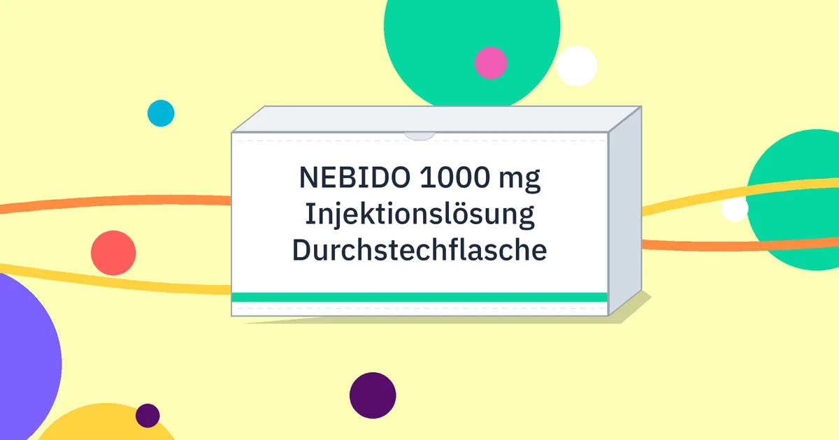 Symbolbild: Packung mit der Aufschrift NEBIDO 1000 mg Injektionslösung Durchstechflasche (PZN 19065870) – Verfügbarkeit und Bezug in Apotheken in Frankfurt am Main