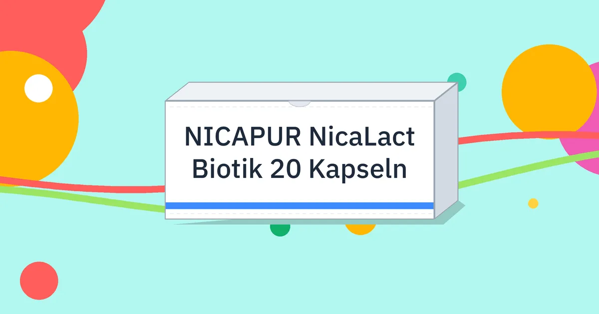 Symbolbild: Packung mit der Aufschrift NICAPUR NicaLact Biotik 20 Kapseln (PZN 11017297) – Verfügbarkeit und Bezug in Apotheken in Frankfurt am Main