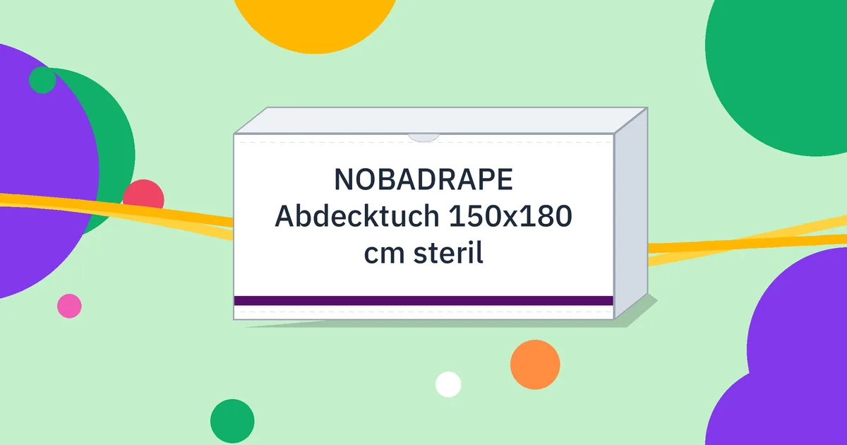 Symbolbild: Packung mit der Aufschrift NOBADRAPE Abdecktuch 150x180 cm steril (PZN 01844510) – Verfügbarkeit und Bezug in Apotheken in Frankfurt am Main