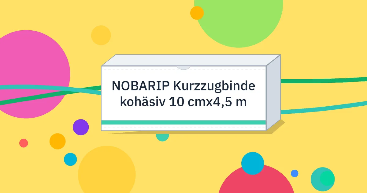 Symbolbild: Packung mit der Aufschrift NOBARIP Kurzzugbinde kohäsiv 10 cmx4,5 m (PZN 01437182) – Verfügbarkeit und Bezug in Apotheken in Frankfurt am Main