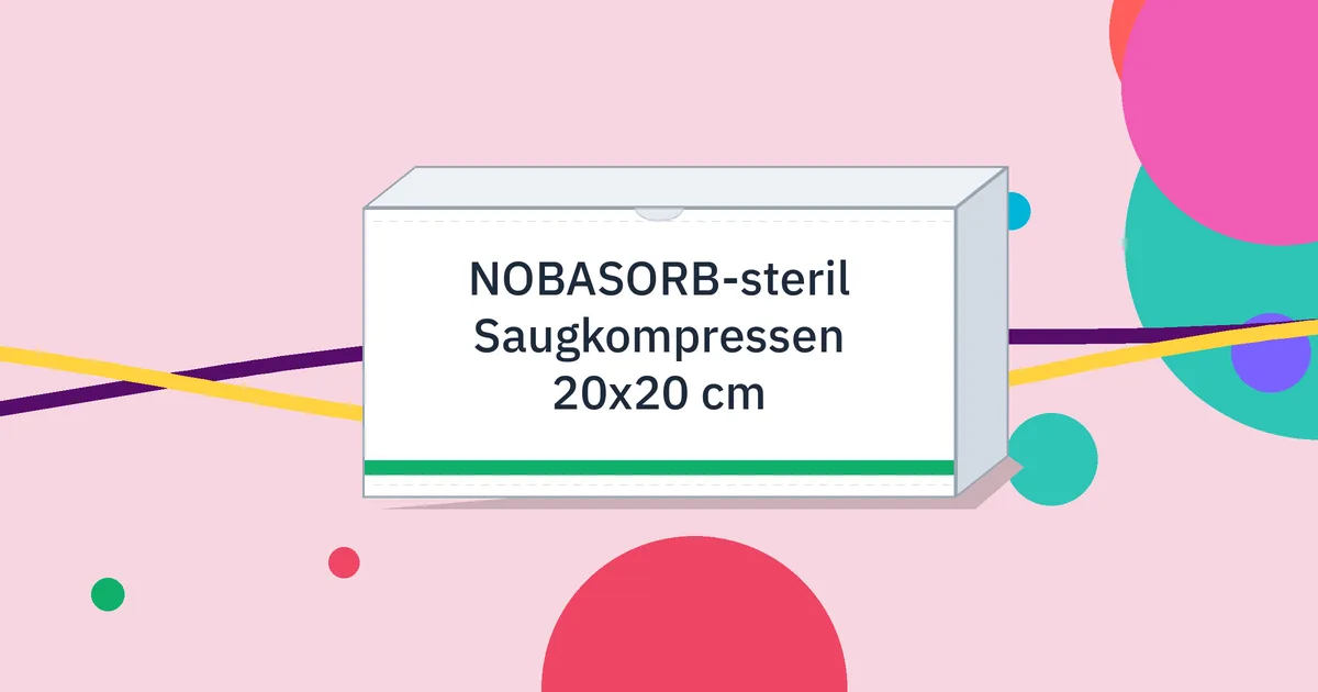 Symbolbild: Packung mit der Aufschrift NOBASORB-steril Saugkompressen 20x20 cm (PZN 11606065) – Verfügbarkeit und Bezug in Apotheken in Frankfurt am Main