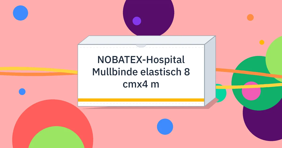 Symbolbild: Packung mit der Aufschrift NOBATEX-Hospital Mullbinde elastisch 8 cmx4 m (PZN 17558953) – Verfügbarkeit und Bezug in Apotheken in Frankfurt am Main