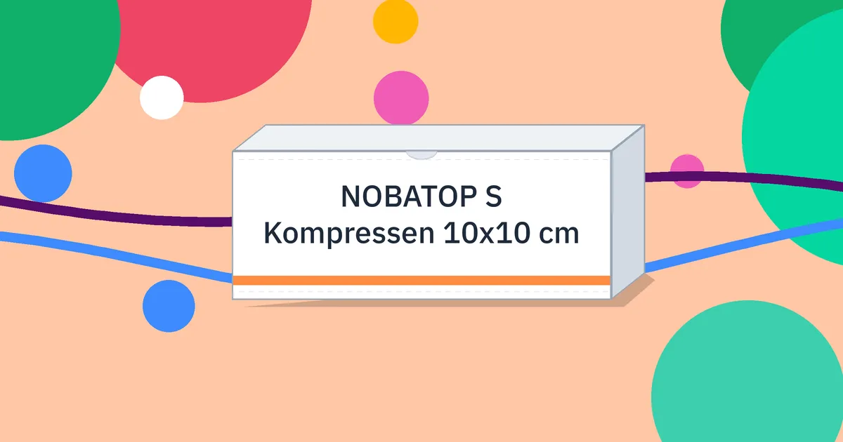 Symbolbild: Packung mit der Aufschrift NOBATOP S Kompressen 10x10 cm (PZN 16259757) – Verfügbarkeit und Bezug in Apotheken in Frankfurt am Main