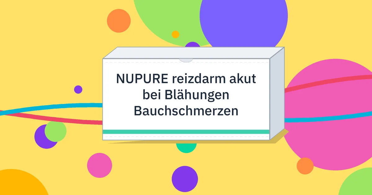 Symbolbild: Packung mit der Aufschrift NUPURE reizdarm akut bei Blähungen Bauchschmerzen (PZN 16872334) – Verfügbarkeit und Bezug in Apotheken in Frankfurt am Main