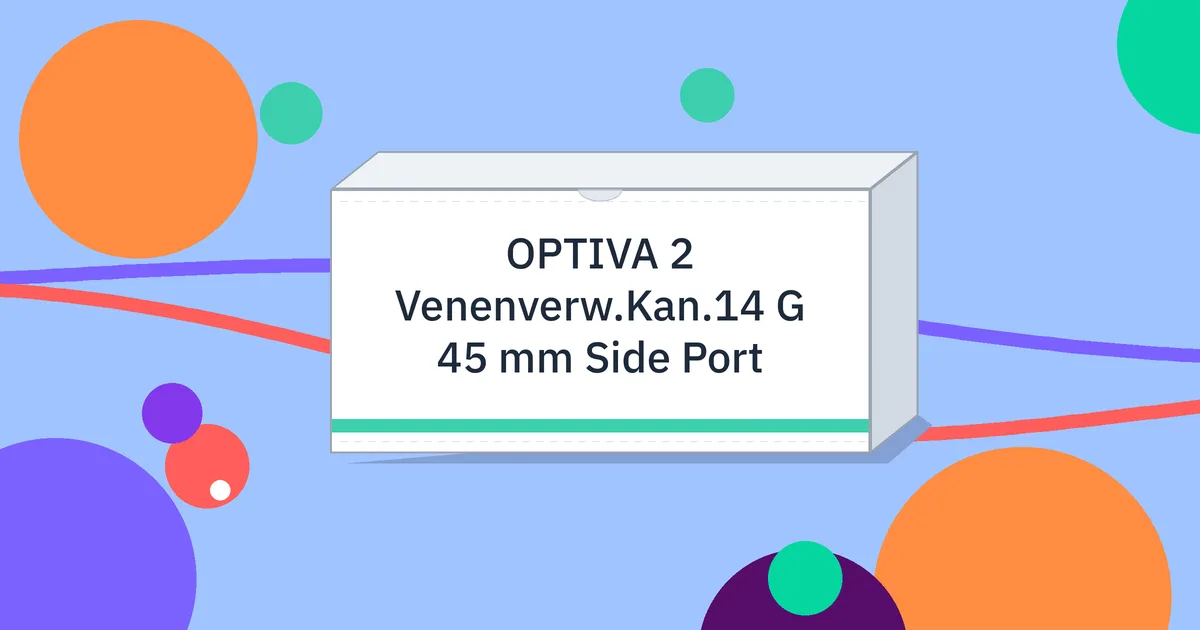 Symbolbild: Packung mit der Aufschrift OPTIVA 2 Venenverw.Kan.14 G 45 mm Side Port (PZN 09105769) – Verfügbarkeit und Bezug in Apotheken in Frankfurt am Main