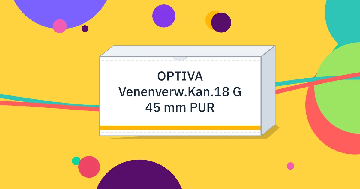 Symbolbild: Packung mit der Aufschrift OPTIVA Venenverw.Kan.18 G 45 mm PUR (PZN 09106792) – Verfügbarkeit und Bezug in Apotheken in Frankfurt am Main