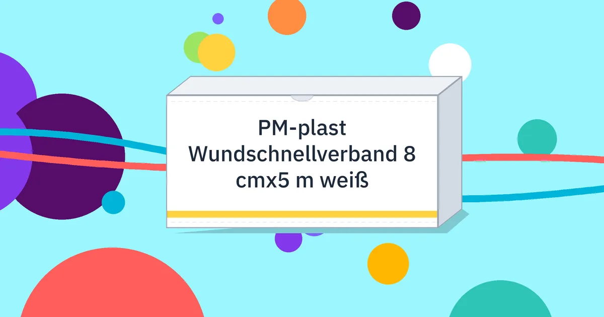 Symbolbild: Packung mit der Aufschrift PM-plast Wundschnellverband 8 cmx5 m weiß (PZN 18844626) – Verfügbarkeit und Bezug in Apotheken in Frankfurt am Main