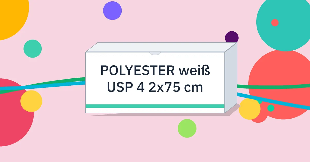 Symbolbild: Packung mit der Aufschrift POLYESTER weiß USP 4 2x75 cm (PZN 01816293) – Verfügbarkeit und Bezug in Apotheken in Frankfurt am Main