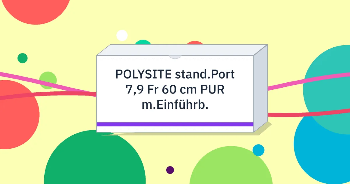 Symbolbild: Packung mit der Aufschrift POLYSITE stand.Port 7,9 Fr 60 cm PUR m.Einführb. (PZN 12340356) – Verfügbarkeit und Bezug in Apotheken in Frankfurt am Main
