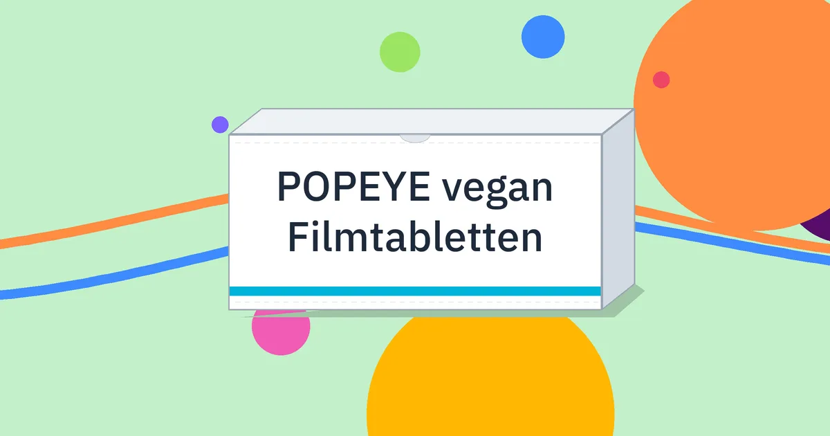 Symbolbild: Packung mit der Aufschrift POPEYE vegan Filmtabletten (PZN 18728340) – Verfügbarkeit und Bezug in Apotheken in Frankfurt am Main