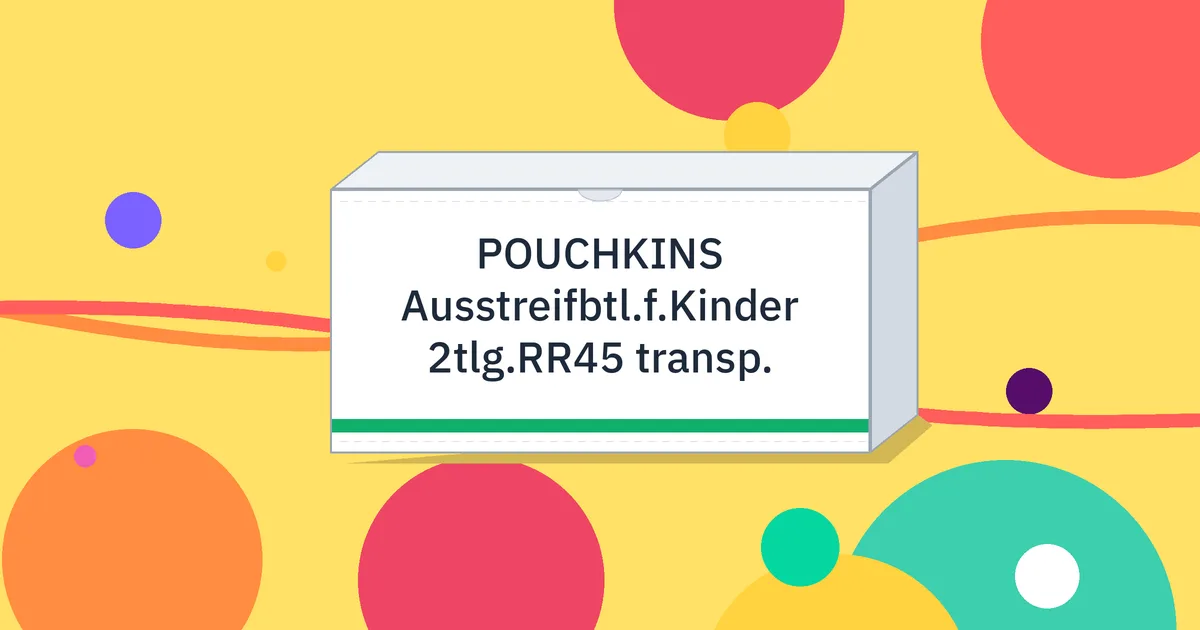 Symbolbild: Packung mit der Aufschrift POUCHKINS Ausstreifbtl.f.Kinder 2tlg.RR45 transp. (PZN 00745177) – Verfügbarkeit und Bezug in Apotheken in Frankfurt am Main
