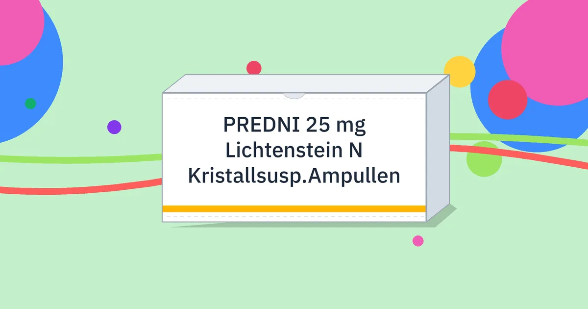 Symbolbild: Packung mit der Aufschrift PREDNI 25 mg Lichtenstein N Kristallsusp.Ampullen (PZN 02261578) – Verfügbarkeit und Bezug in Apotheken in Frankfurt am Main
